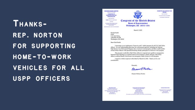 Rep. Norton Supports Home-to-Work Vehicles for USPP Officers